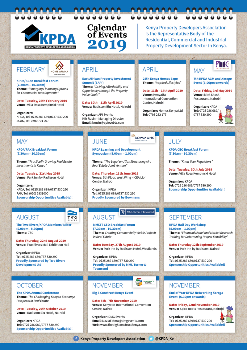 2019 KPDA Calendar of Events – Kenya Property Developers Association