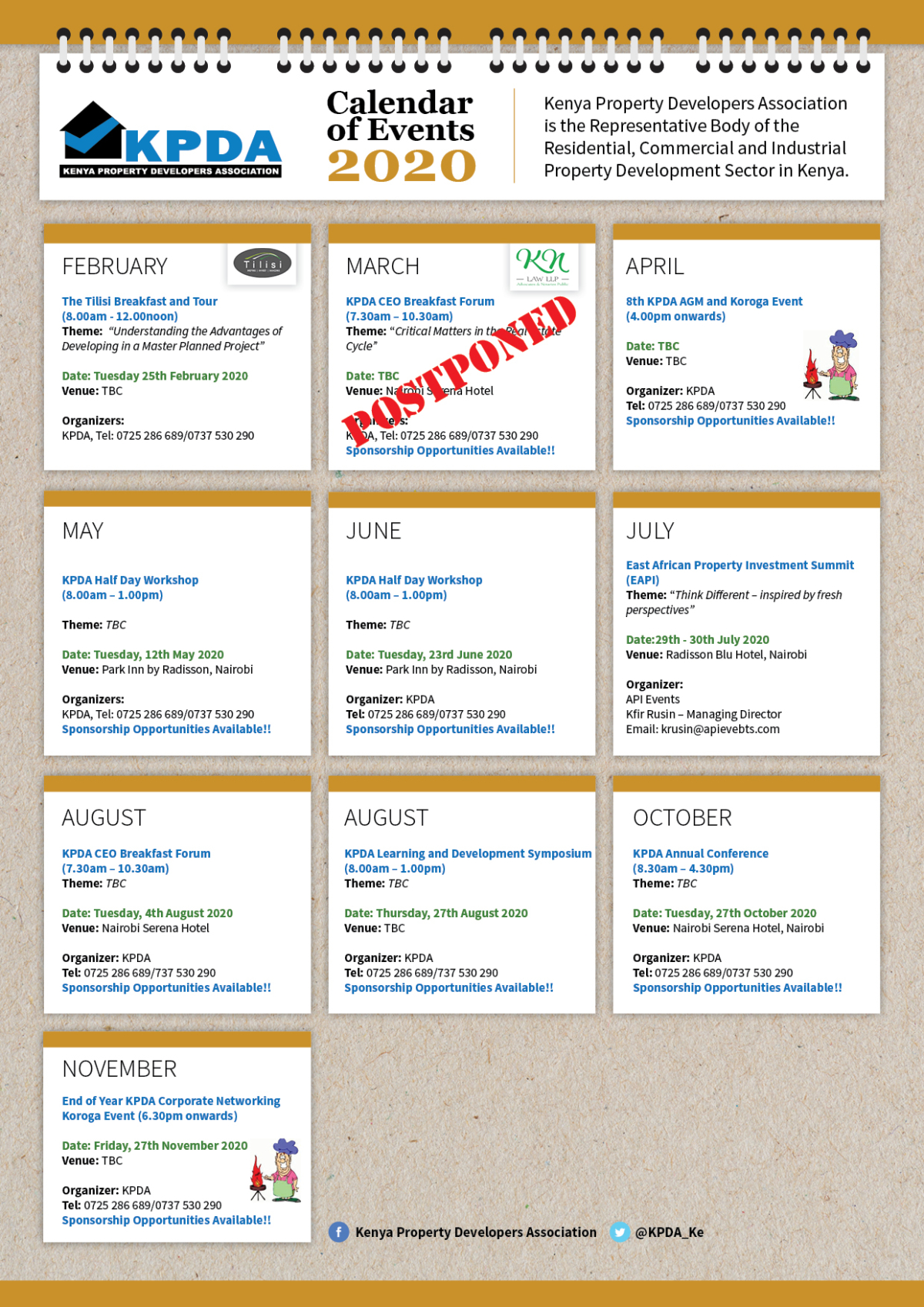 2020 KPDA Calendar of Events – Kenya Property Developers Association