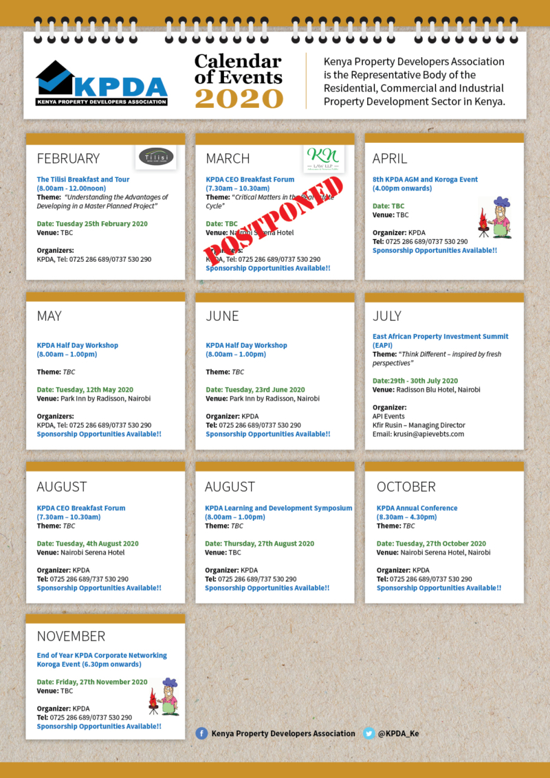 2020 KPDA Calendar of Events – Kenya Property Developers Association