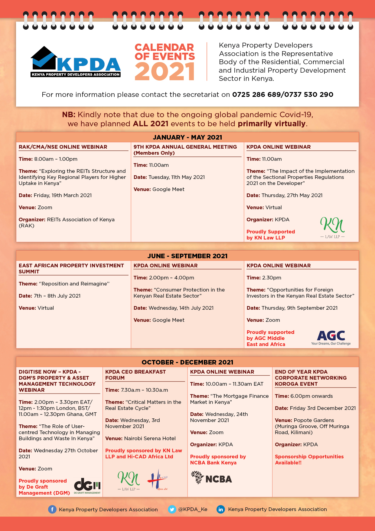 2021 KPDA Calendar of Events – Kenya Property Developers Association