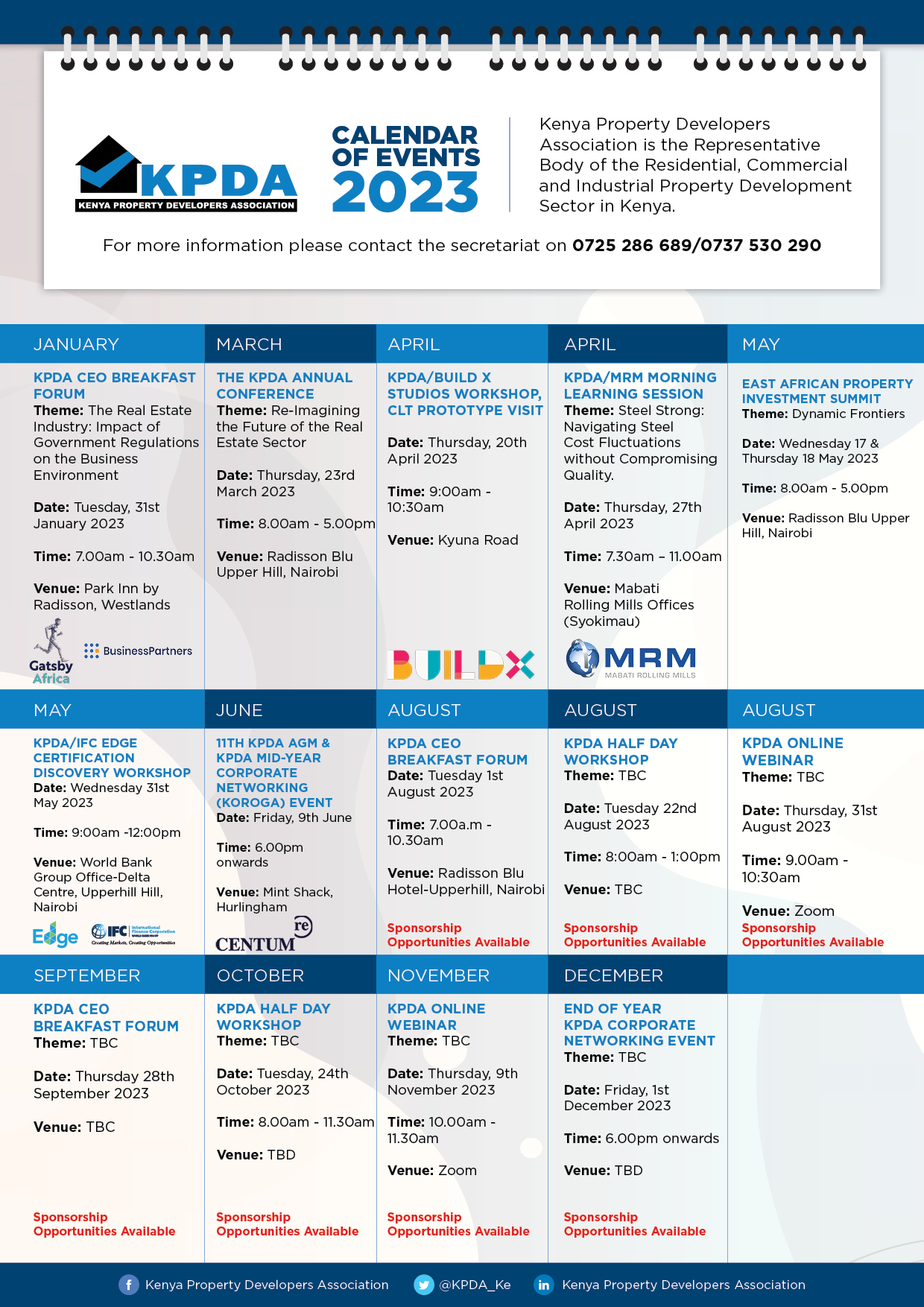 2023 KPDA Calendar of Events – Kenya Property Developers Association